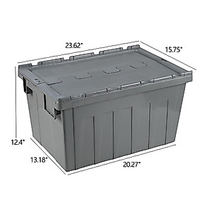 Sosody 4 Packs 15 Gallon Heavy Duty Plastic Stackable Storage Bin Tote, Gray Plastic Distribution Container With Hinged Lid
