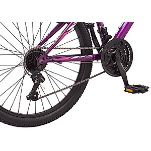 Pacific Cavern Mountain Bike for Youth, Boys and Girls, 21-Speed Twist Shifter, 24-Inch Wheels, 14-Inch Steel Frame, Front Suspension, Kickstand Included, Purple