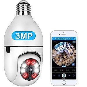 Nexete Wi-Fi Light Bulb Camera, HD 3.0MP Wireless 2.4GHz WiFi Home Security Camera 360° Surveillance Cam with Floodlight/Night Vision/Alarm/Auto Tracking Motion Detection