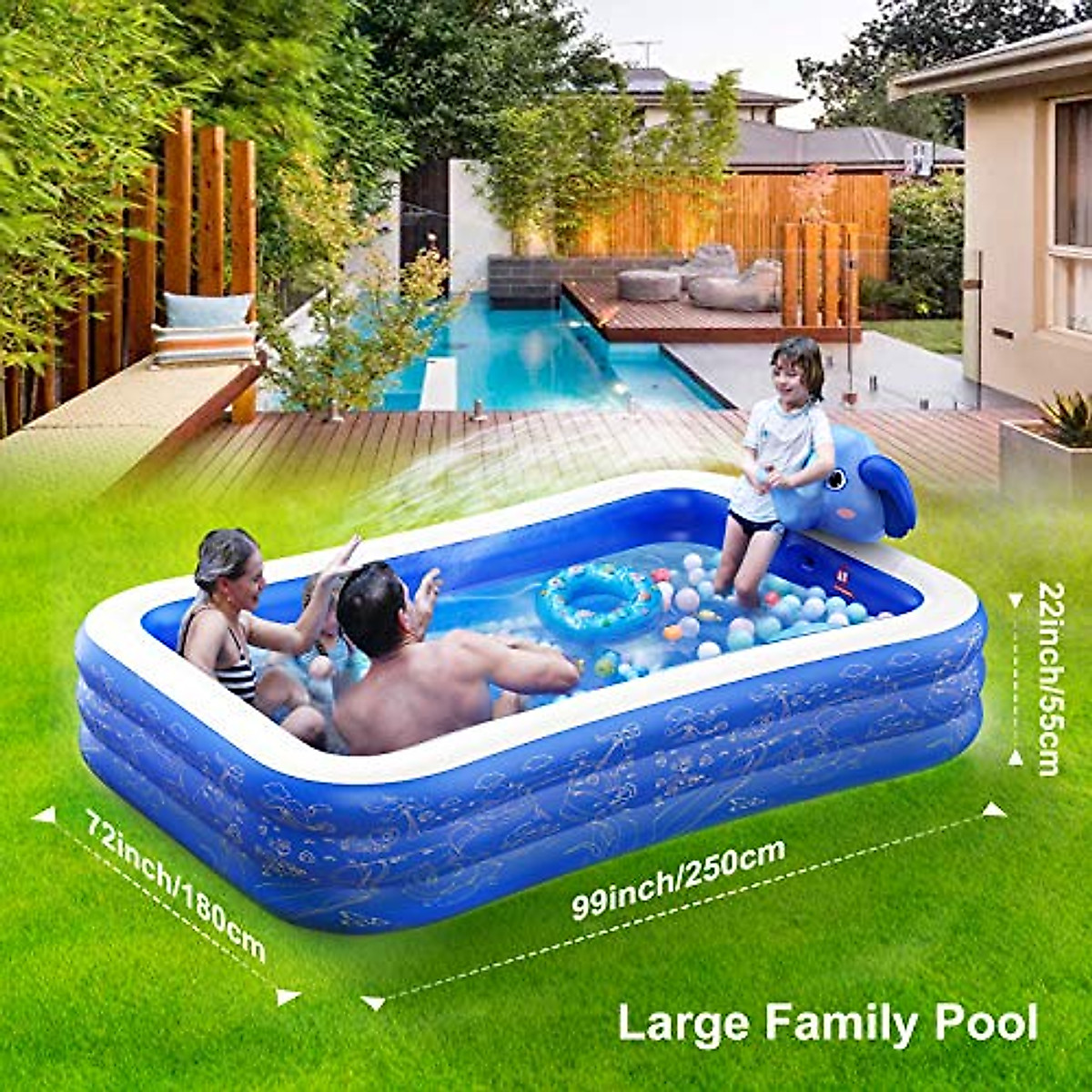 Hamdol Inflatable Swimming Pool, Kiddie Pool with Sprinkler, 99" X 72" X 22" Full-Sized Family Blow up Pool for Kids Toddlers Adults, Lounge Above Ground Pool for Backyard Indoor Outdoor for Age 3+