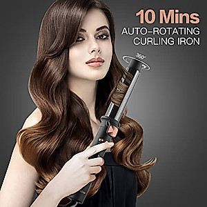 Rotating Curling Iron, Automatic Hair Curler, Curling Iron, Curling Wand, 1 1/4 Inch Ionic Rotating Hair Curler for Waves with Extra Long（5.5 inch） Tourmaline Ceramic Barrel (1 1/4 inch)