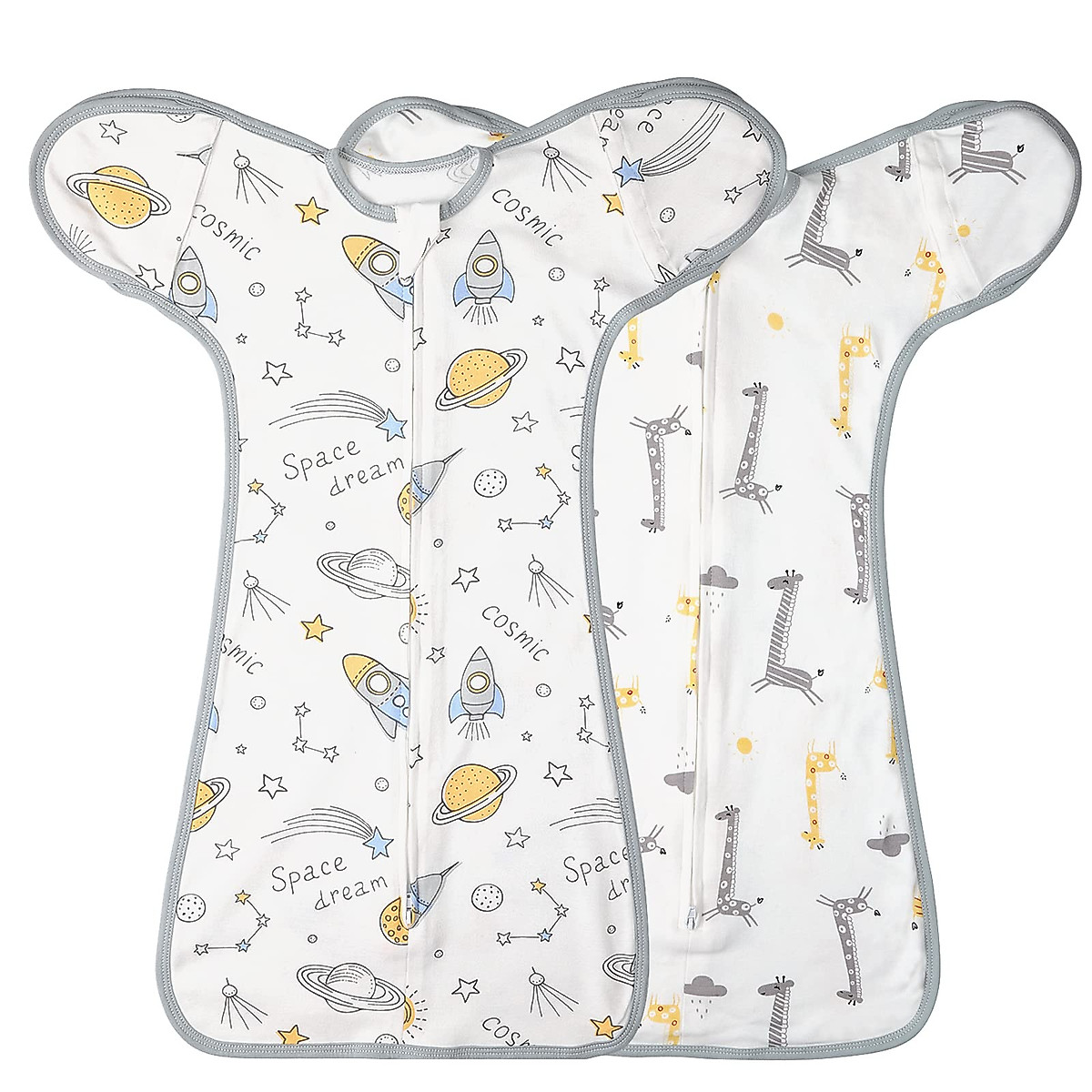 2 Pack Transition Swaddle with 2 Way Zipper, 2 in 1 Arms in/Out Transitional Arms Up Swaddle, 100% Cotton Newborn Swaddle Zipper Swaddles Baby Swaddling Sack Sleeping Sack 3-6 Months