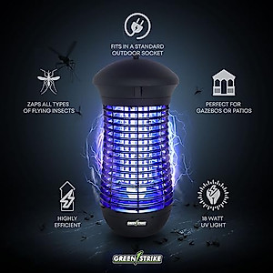 GREENSTRIKE Mosquito & Flying Insect Bug Zapper, Elektra Series 1800, Indoor & Outdoor Use, Easy Clean w/Detachable Bottom, Cleaning Brush Included, 4000V Powered Grid