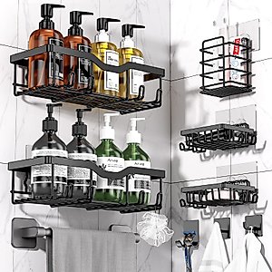 LIKDAY Shower Caddy, Bathroom Shower Organizer Adhesive Shelves Holder Organizers And Storage For Kitchen, 9 Pack, No Drilling, Rustproof, Black