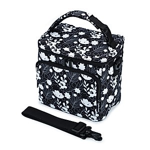 Insulated Breastmilk Cooler Bag With 3 Pockets - Waterproof Baby Bottle Cooler Bag Can Hold 6 Large 9 Ounce Bottles - The Perfect Tote Bottle Bag For Daycare, Nursing Moms, Travel - B&W Floral