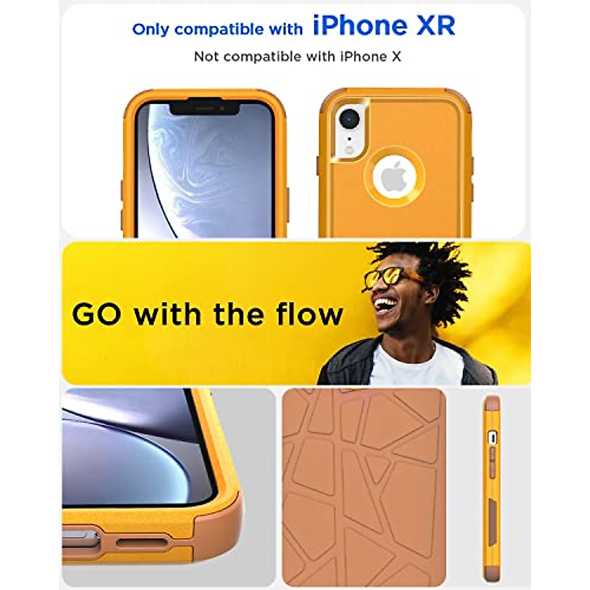 AICase Rugged Case for iPhone XR,Heavy Duty 3-Layer Pocket-Friendly Durable Military Grade Protection Shockproof/Drop Proof Protective Cover for iPhone XR 6.1”_7 Yellow