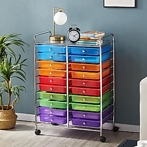 Yaheetech 20 Drawers Rolling Storage Cart Multipurpose Movable Organizer Cart Tools Scrapbook Paper Organizer on Wheels, Multicolor