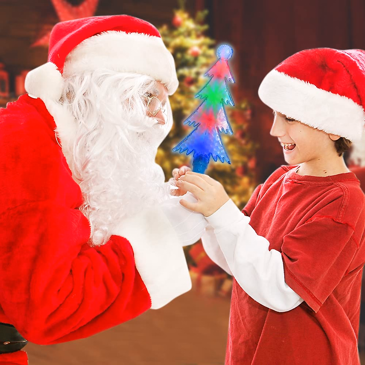 ArtCreativity Light Up Christmas Tree Wands, Set of 2, 14.5 Inch Flashing LED Wands for Kids with Batteries Included, Christmas Toys for Kids, Thrilling Light Show, Stocking Stuffer for Boys and Girls