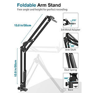 InnoGear Microphone Stand, Adjustable Mic Stand Set for Blue Yeti Nano Suspension Boom Scissor Arm Stand with 5/8" to 3/8" Screw, 5/8" to 1/4 Screw, Nano Mic Windscreen and Dual Layered Mic Pop Filter