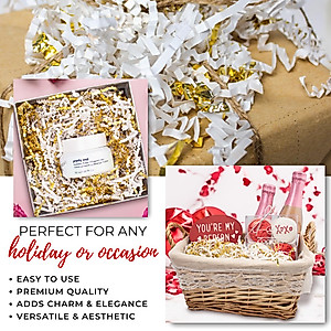 MagicWater Supply Crinkle Cut Paper Shred Filler (4 oz) for Gift Wrapping & Basket Filling - White & Gold