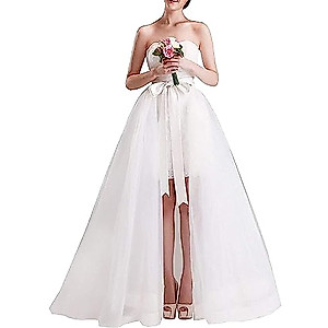 Women Wedding Maxi Tulle Skirts Detachable Train Overskirt Overlay Long Bridal Floor Length Ivory