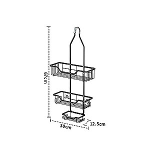 MLHpeak Shower Caddy Over Shower Head Rustproof Aluminum Large Hanging Shower Caddy with 12 Hooks for Razor/Sponge and Vacuum Suction Cups - Over The Shower Head Caddy with Soap Basket (Matte Black)