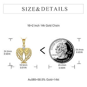 KECHO 14k Solid Gold Angel Wings Necklace for Women Real Gold Heart Pendnat Jewelry Christmas Gifts for Wife Girlfriend Daughter (Angel Wings Necklace)