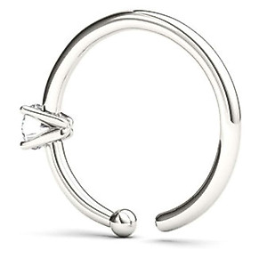 JewelMore 0.05ct Diamond Nose Ring Hoop - 14K White Gold or Yellow Gold (White Gold)