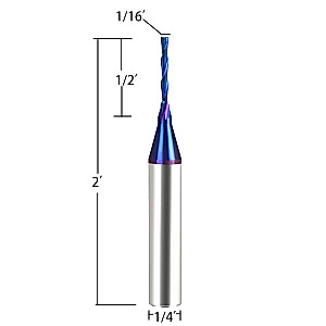 DashHound BRU222 Solid Carbide Spiral Plunge Router Bit 2 Flutes Up Cut CNC Router Bits End Mill NACO Coated 1/16"CD X 1/2"CL X 1/4"SD x 2"OL