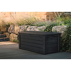 Keter Westwood 150 Gallon Plastic Outdoor Furniture Storage Deck Box, Dark Gray