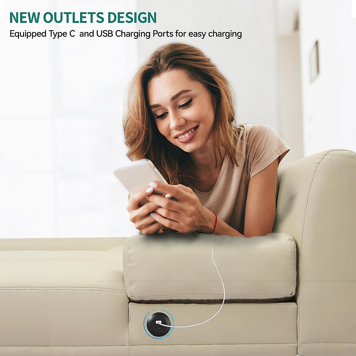 YITAHOMA Sectional Couches for Living Room, U Shaped Sofa Faux Leather Modern Modular Couch with USB & Type C Charging Ports Double Chaise and Comfy Upholstered, Beige