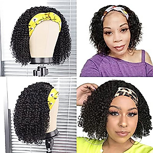 Aiterina Headband Wig Deep Wave 12 Inch Human Hair Headband Wig Curly hair Glueless Human Hair Wigs Machine Made No Lace deep Curly Headband Wig Natural color