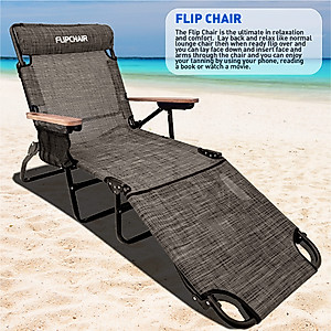 EasyGo Product FLIP Face Down Tanning Chaise Lounge Chair with Face & Arm Holes - 4 Legs Support - Textilene Material - 6 Position - Arm Head Rest Pillow - Beach or Home Use - PATENTS Pending, Brown