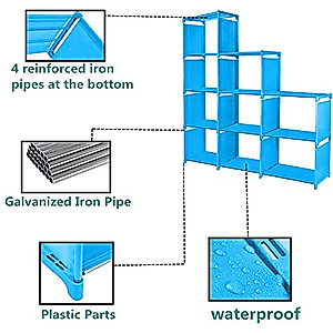 OppsDecor 9-Cubes Bookshelf, 4 Tier Shelf Adjustable DIY Bookcases for Kid, Book Shelf Organizing Storage Shelving Cabinet for Bedroom Living Room Office (Blue)