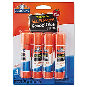 Elmer's All Purpose School Glue Sticks, Clear, Washable, 4 Pack, 0.24-ounce sticks