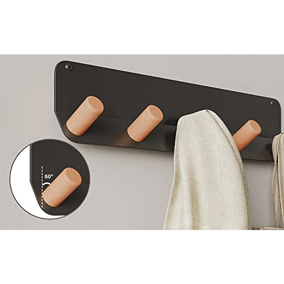 Faveaux Wall Mounted Coat Rack Wood Wall Hooks Hanging Hanger Pegs Metal Wooden Modern Boho Accordion Wall Room Decor Clothing, Coats, Towel, Hat, Scarf Rack Wall Mount, Heavy Duty Black Pack of 1