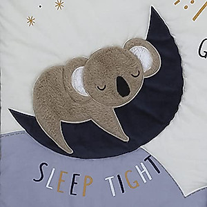 NoJo Goodnight Sleep Tight White & Blue Koala, Sloth, Bear, Star, & Moon 4Piece Nursery Crib Bedding Set, Navy, Light Blue, Grey, White