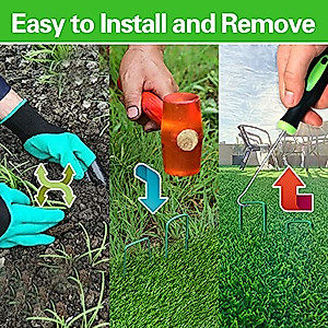 Bakulyor 50Pcs Green Landscape Staples 6 Inch Garden Artificial Turf Stakes Staples, 11 Gauge Lawn Galvanized Ground Fabric Pins for Weed Barrier Sod Decorations Holding Fence and Irrigation Tubing