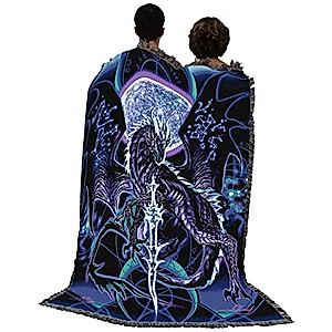 Pure Country Weavers Night Blade Dragon Blanket by Ruth Thompson - Gift Dragon Fantasy Tapestry Throw Woven from Cotton - Made in The USA (72x54)