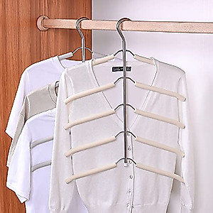JFFLYIT Blouse Tree Hangers Multi-Layer Clothes Hangers 3 Pack 5 in 1 Non Slip Space Saving Closet Organizer Stainless Steel Shirt Hangers Coats Hangers(3 Pack)