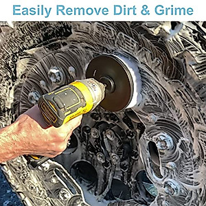 ProSMF Drill Brush Set Car Detailing - Scrub Brush for Drill - Power Scrubber Drill Brush Attachments - Tires - Wheel - Rim - Glass - Carpet - Upholstery - Automotive - Detail - Soft White Bristles