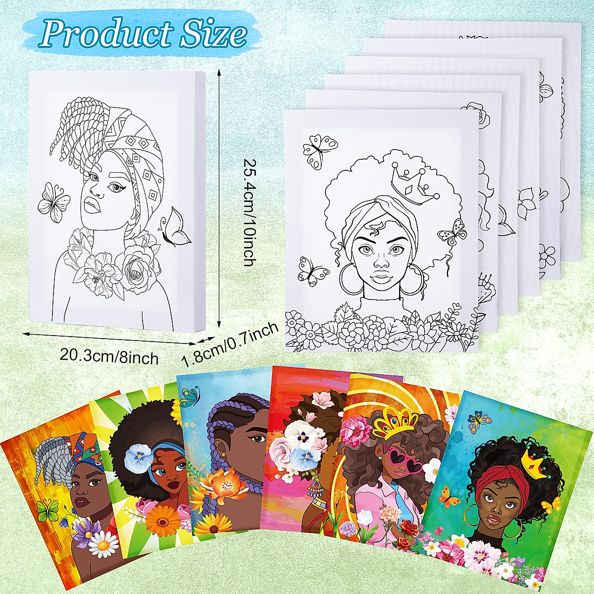 12 Pcs Pre Drawn Outline Canvas 10 x 8 Inch, Pre Drawn Stretched Canvas Painting Boards for Painting Art Party Favor for Adult Student Kids DIY Painting (African Queen)