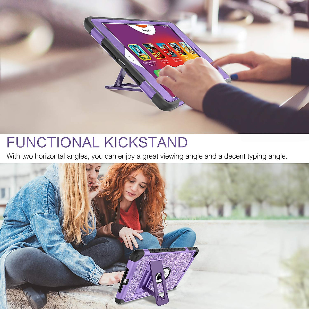 BENTOBEN iPad Mini 5 Case, iPad Mini 4 Case, Glitter Sparkly 3 Layers Heavy Duty Rugged Shockproof Kickstand Sturdy Leather Protective Tablet Cover for Apple iPad Mini 5 / iPad Mini 4, Purple