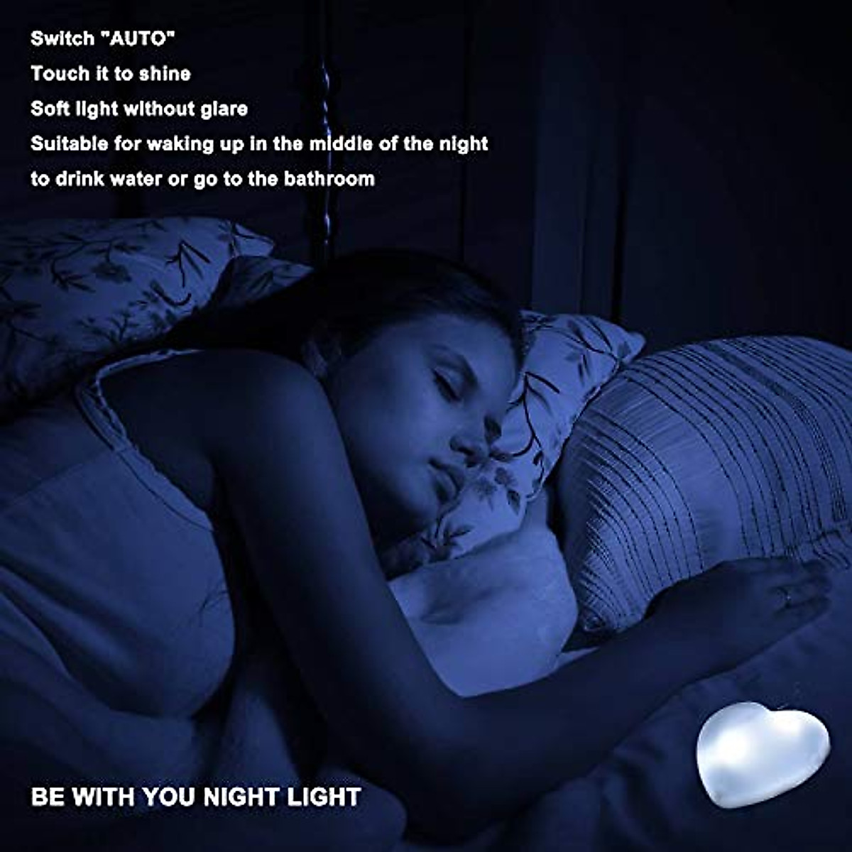 Boigoo Women's Handbag Touch Light, LED Bag Lights Purse/Wallet Light, Night Light, Heart-Shaped Automatic Touch Sensor Activated Lights with Button Battery