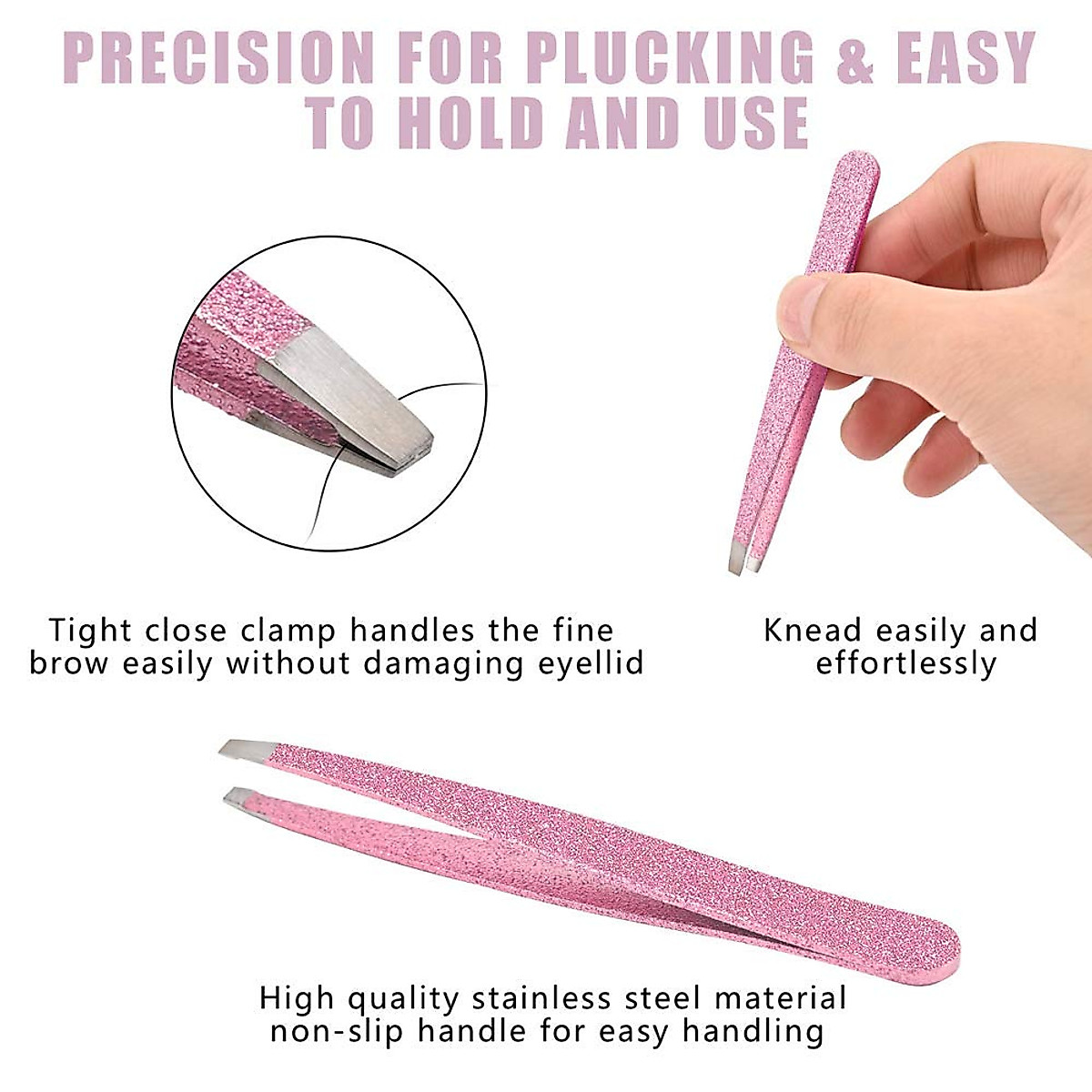 Tweezers Set 4-piece,Professional Stainless Steel Slant Tip and Pointed Craft Tweezers with Leather Case-Precision for Eyebrows,Ingrown Hair,Facial Hair,Blackhead and Lash Extension (Rose Gold)