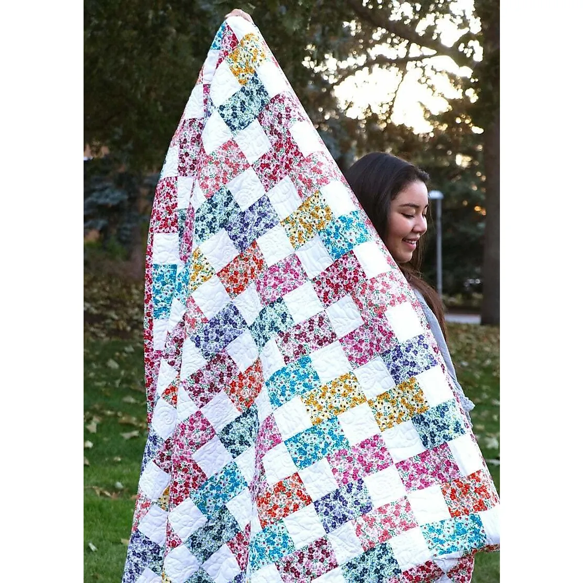 FlashPhoenix Quality Sewing Fabric – PRE-Cut Prairie Flowers Quilt Kit: Fabric, Pattern, Binding, Backing Included! Size: 60x72 Inch