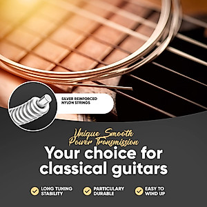 HAVENDI® Guitar Strings for classical guitar - brilliant sound quality strings made of nylon for classical guitar coated with silver (6 string set) incl. 3 picks