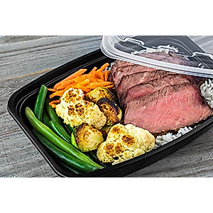 Snap Pak Plastic Food Storage, Meal Prep, Take-Out Delivery Container Rectangular, 25 Count (Pack of 1), Black Base/Clear Lid
