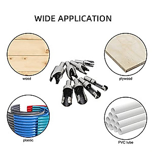 dophee 8Pcs Wood Plug Cutter Drill Bit Set, Straight and Tapered Taper 1/4" 3/8" 1/2" 5/8" Cutting Tool Cork Drill Bit Knife for Woodworking