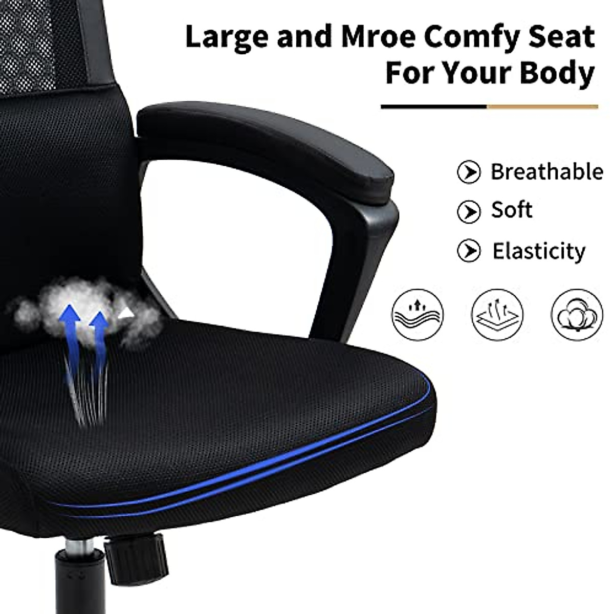 Office Chair, Ergonomic Mesh Desk Chair, High Back Computer Chair with Adjustable Headrest,Lumbar Support, Tilt Function,Swivel Rolling, Soft PU Armrest Task Chair Home Office Desk Chairs, Black