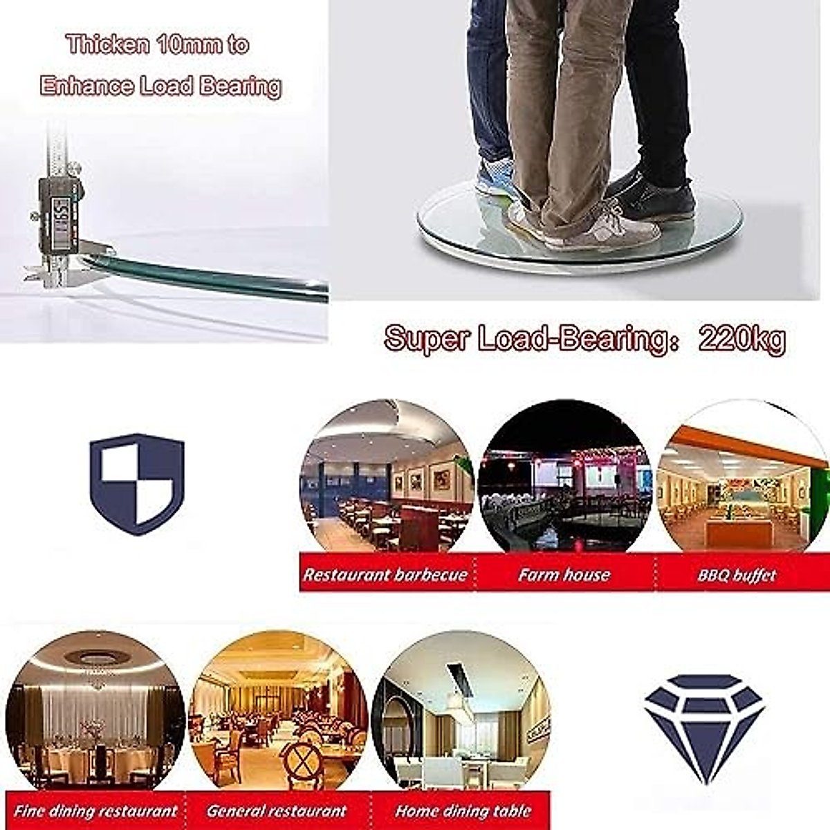 Lazy Susans Turntable Tempered Glass Lazy Susan Turntable， Round Clear Serving Plate Rotating Stand Kitchen Dining Table Tray Tabletop Organizer Spices Storage Holder (Size : 60cm/23.6)