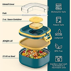 PEDECO Stackable Stainless Steel Bento Box,Leak-Proof,1-Tier Bento box,Lunch Box With Portable and Cutlery-Ideal Portion Sizes(27.05OZ) for Kids/Toddler-BPA-Free,Dishwasher Safe,Blue,over 3 years old