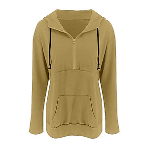 Fallorchid Womens Quarter Zip Pullover Hoodies Casual Long Sleeve Sweatshits with Pocket (Ginger, Small)