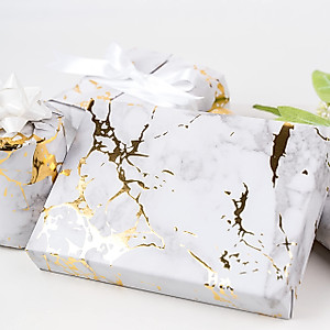 WRAPAHOLIC Wrapping Paper Roll - Mini Roll - 17 Inch X 33 Feet - White Marble with Gold Foil Design, Perfect for Birthday, Holiday, Wedding, Baby Shower