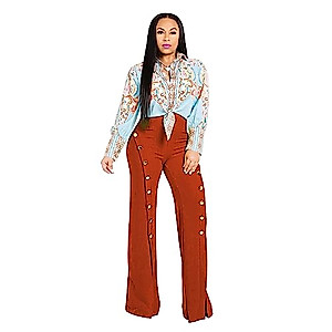 TOPSRANI Women High Waisted Dress Pants Work Trousers Slacks Bottoms Casual Pull On Long Stretch Solid Office Business Tall Button Down Orange L