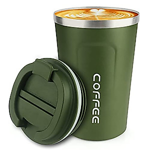 12 oz Stainless Steel Vacuum Insulated Tumbler - Coffee Travel Mug Spill Proof with Lid - Thermos Cup for Keep Hot/Ice Coffee,Tea and Beer (Green)
