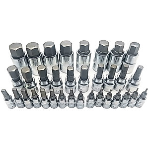Master Hex Bit Socket Set Allen Wrench Bit Kit Hex Key for Ratchet Socket Tool SAE and Metric Set 3/8, 1/4, 1/2 Drive Socket Set 34-Piece