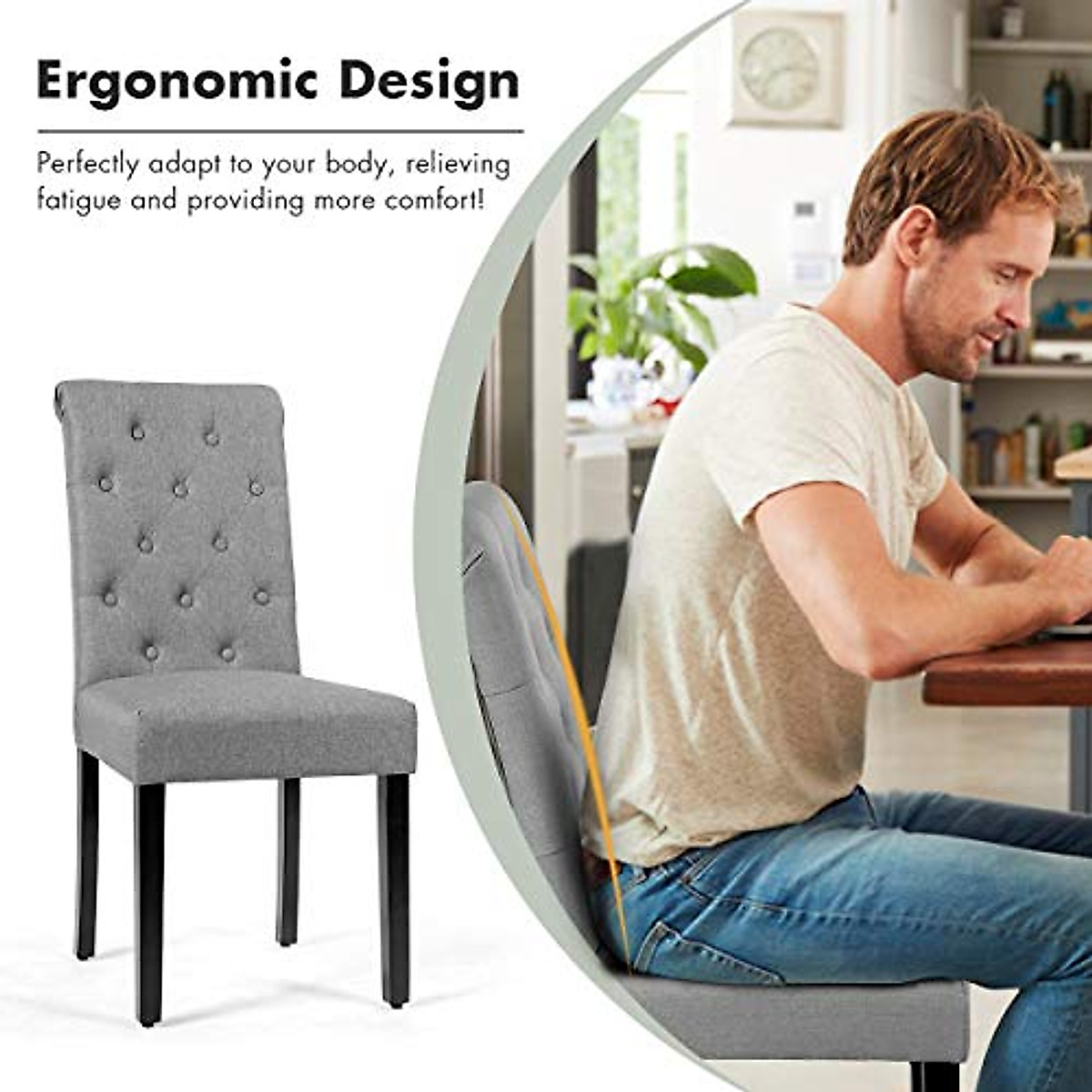 S AFSTAR Upholstered Dinning Chairs Set of 4, Tufted Parsons Chairs with Solid Rubber Wood Legs & Adjustable Feet, High Back Padded Dining Chairs for Kitchen Living Room Restaurant (4, Gray)