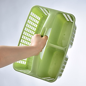 ALINK Plastic Shower Caddy Basket with Compartments, Portable Divided Cleaning Supply Storage Organizer with Handle for College Dorm Bathroom - Green