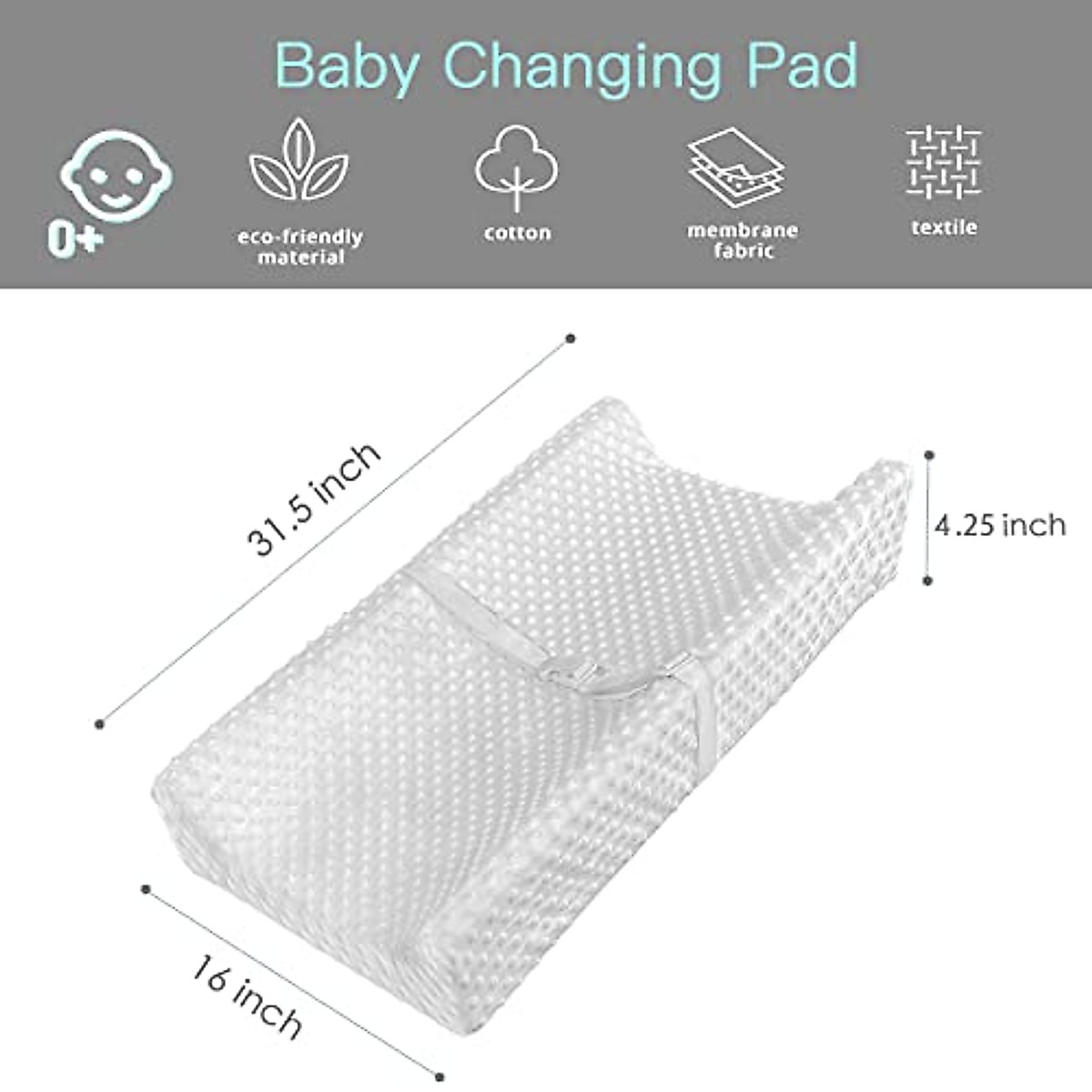 YENING Baby Diaper Changing Pad for Dresser Top with Cover Waterproof Lining Foam Contoured Changing Table Pads Topper 31" x 16" Grey